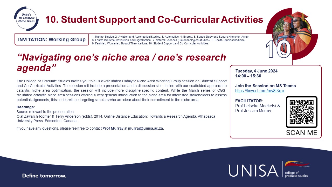 Catalytic niche area working group session: 'Navigating one's niche area/one's research agenda'